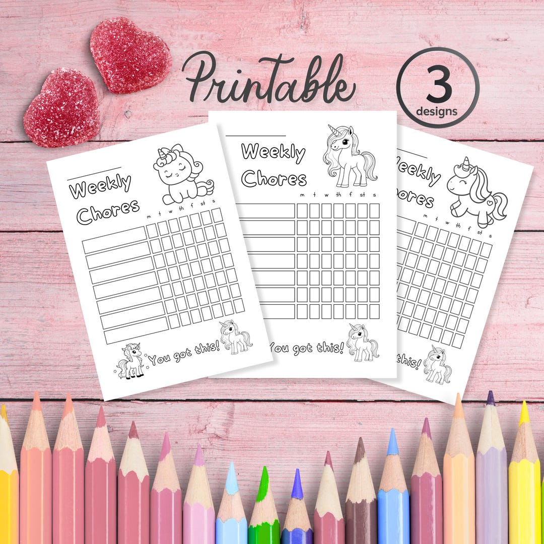 3 Unicorn Chore Chart Printables Daily Weekly Kids Chore Responsibility ...