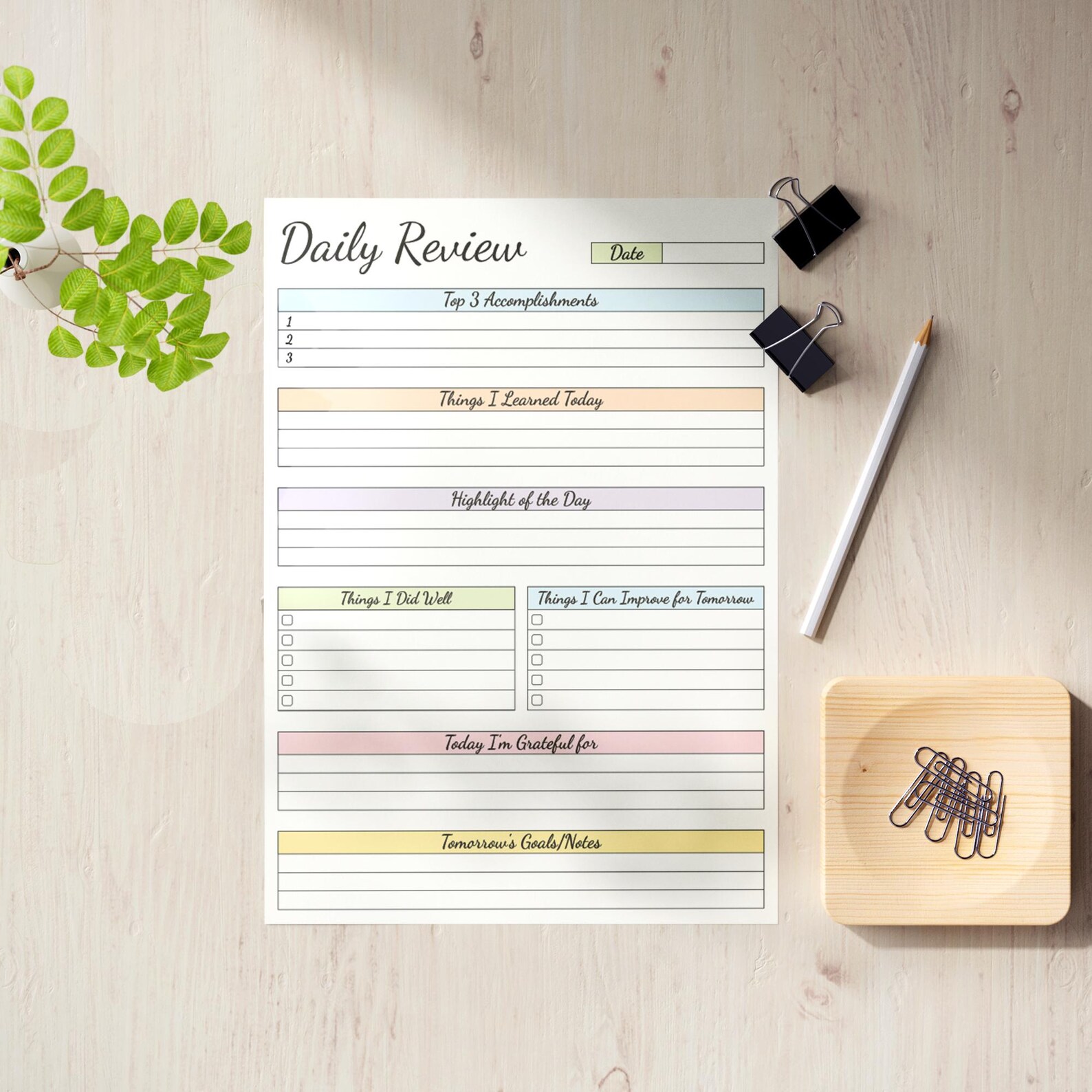Daily Review Printable, Daily Reflection, Printable Daily Review ...