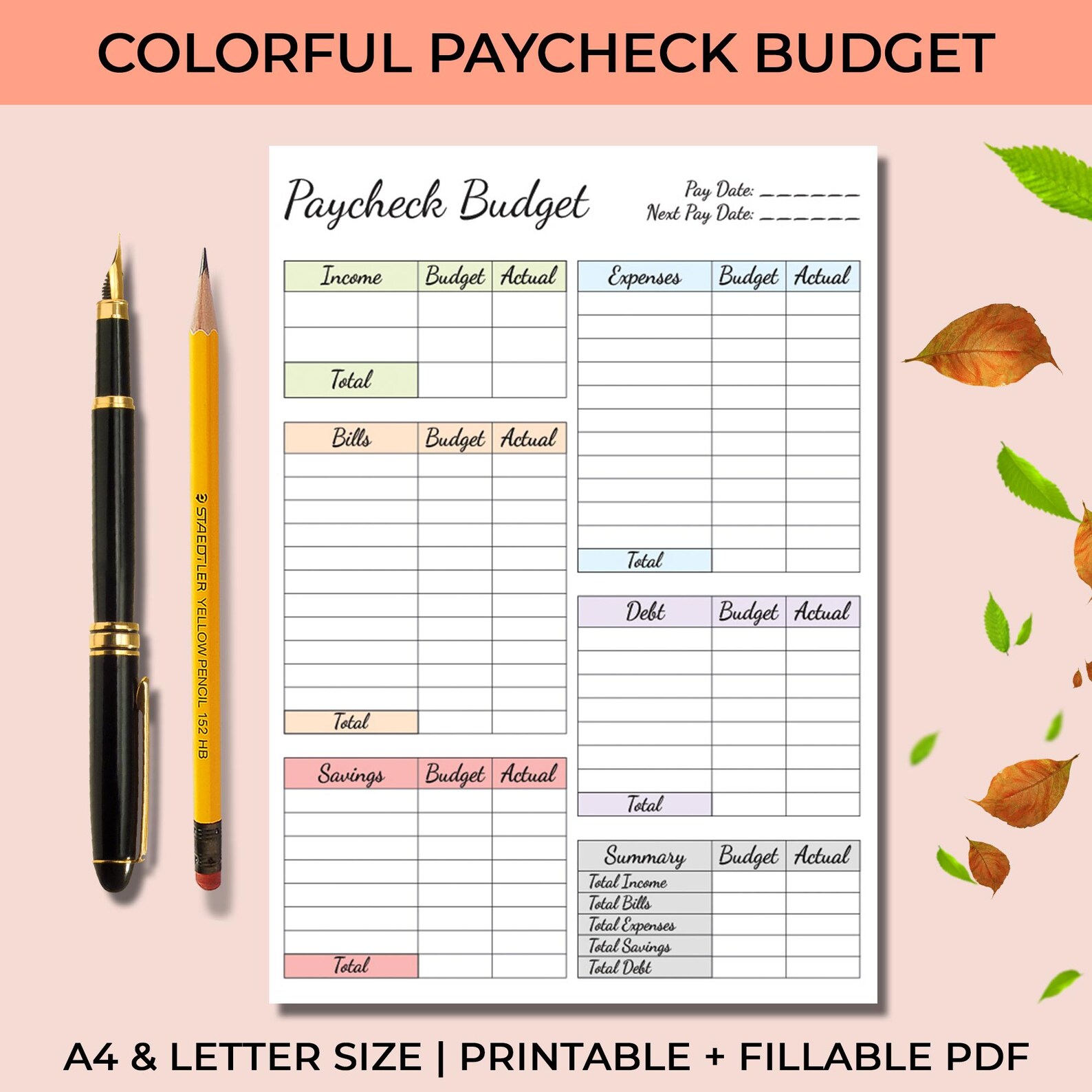 Paycheck Budget Overview Template Printable, Paycheck Budget Printable ...