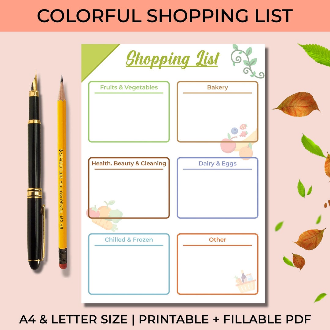 Printable Shopping List Template -to Buy List, Grocery Planner, Food ...