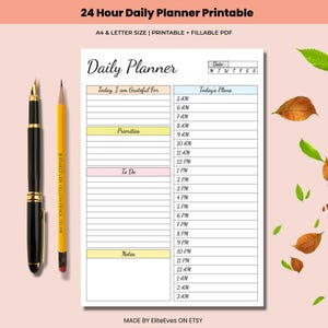 24 Hour Daily Planner Printable, Daily to Do List for Work / Personal ...