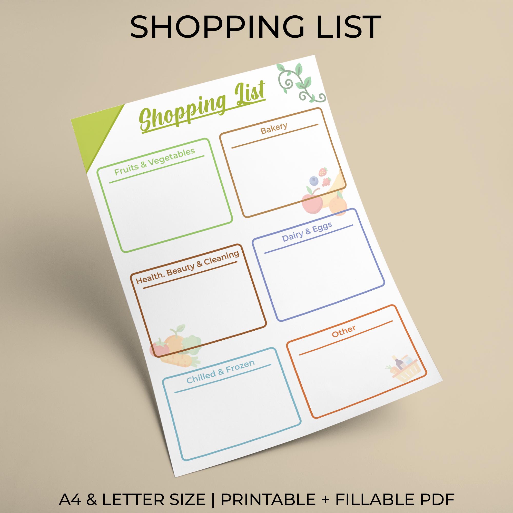 Printable Shopping List Template -to Buy List, Grocery Planner, Food ...