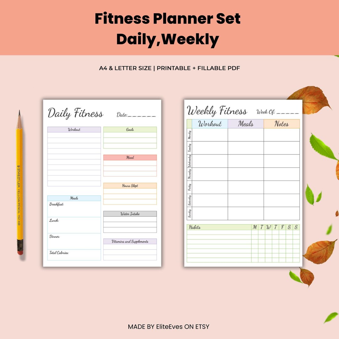 Fitness Planner Set - Plan Your Workouts, Meals, Vitamin Intake, Water ...