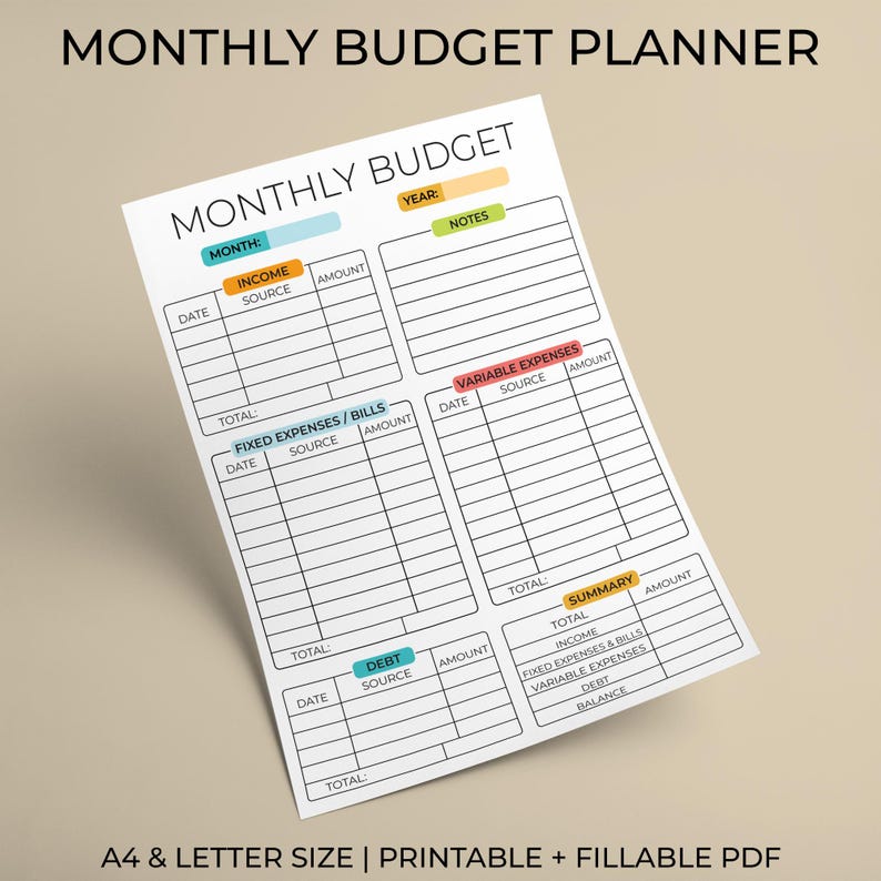Monthly Budget Planner | Personal Budget Planner | Finance Tracker ...