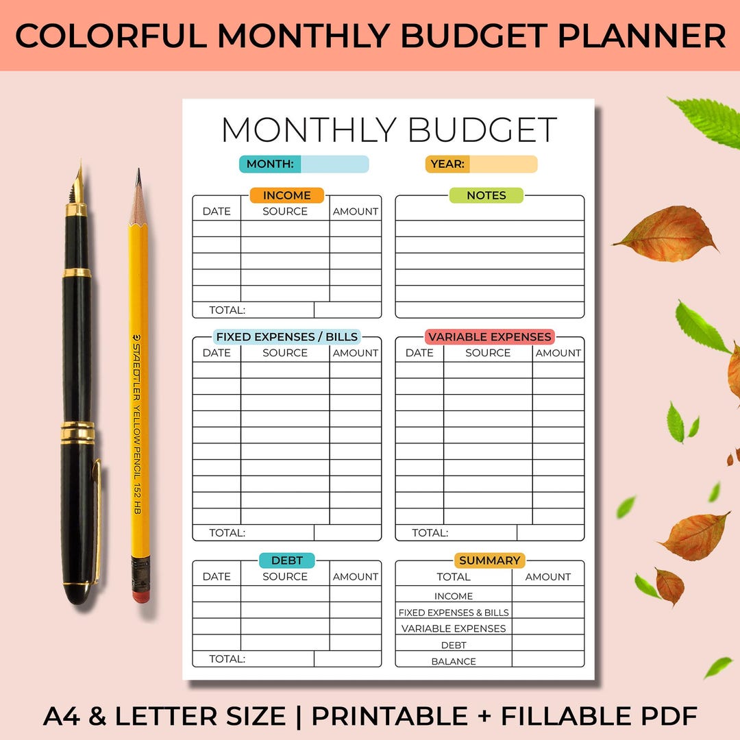 Monthly Budget Planner | Personal Budget Planner | Finance Tracker ...