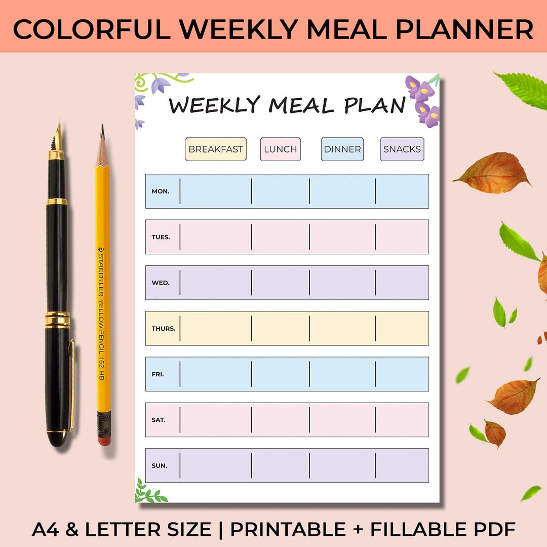 Weekly Meal Planner | Printable Template | Food Planner | Personal ...