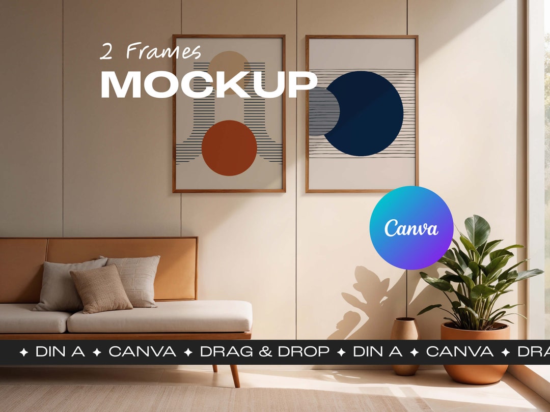 2 Frames Mockup Canva Template Interior Scene, Vertical Wooden Frames ...