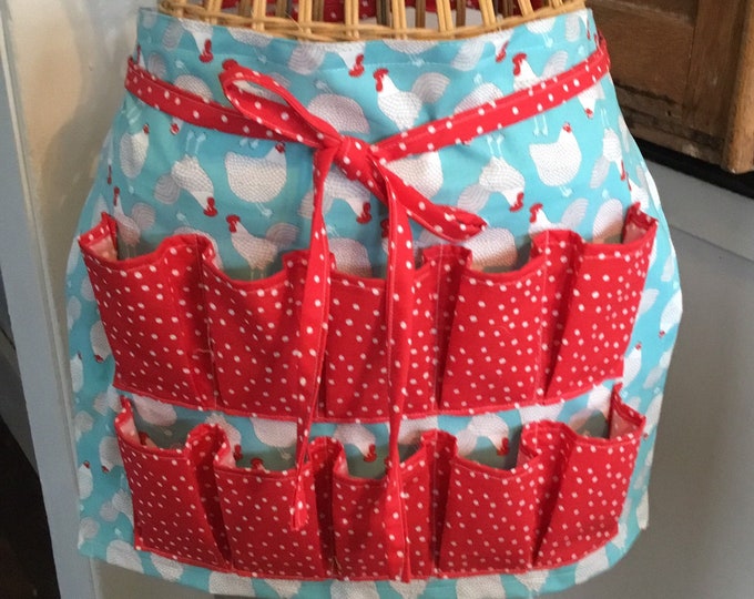 Egg Gathering Apron Chicken Print With Pleated Pockets - Etsy