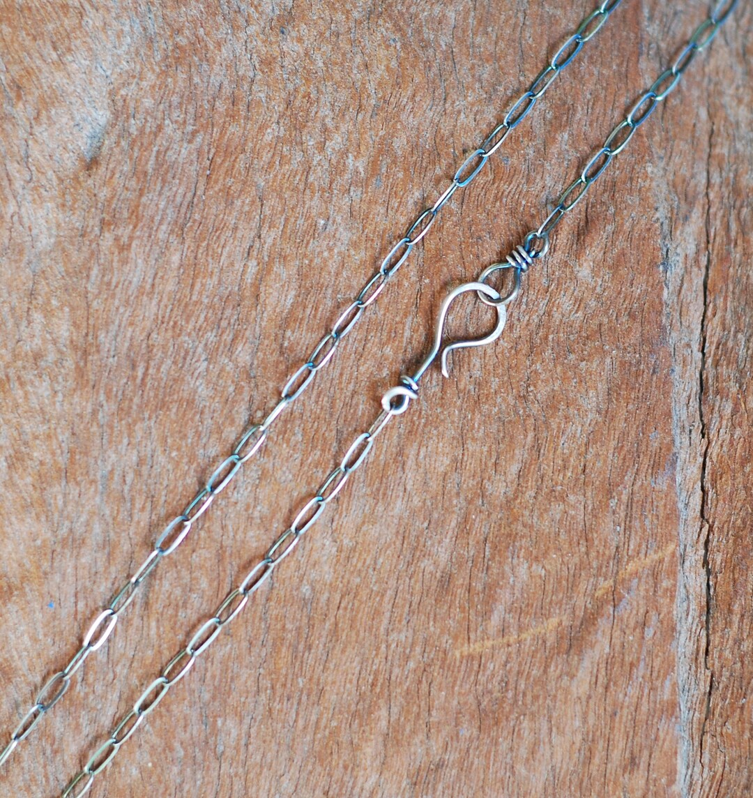 Oxidized Sterling Silver Narrow Chain With Long Oval Links and Handmade ...