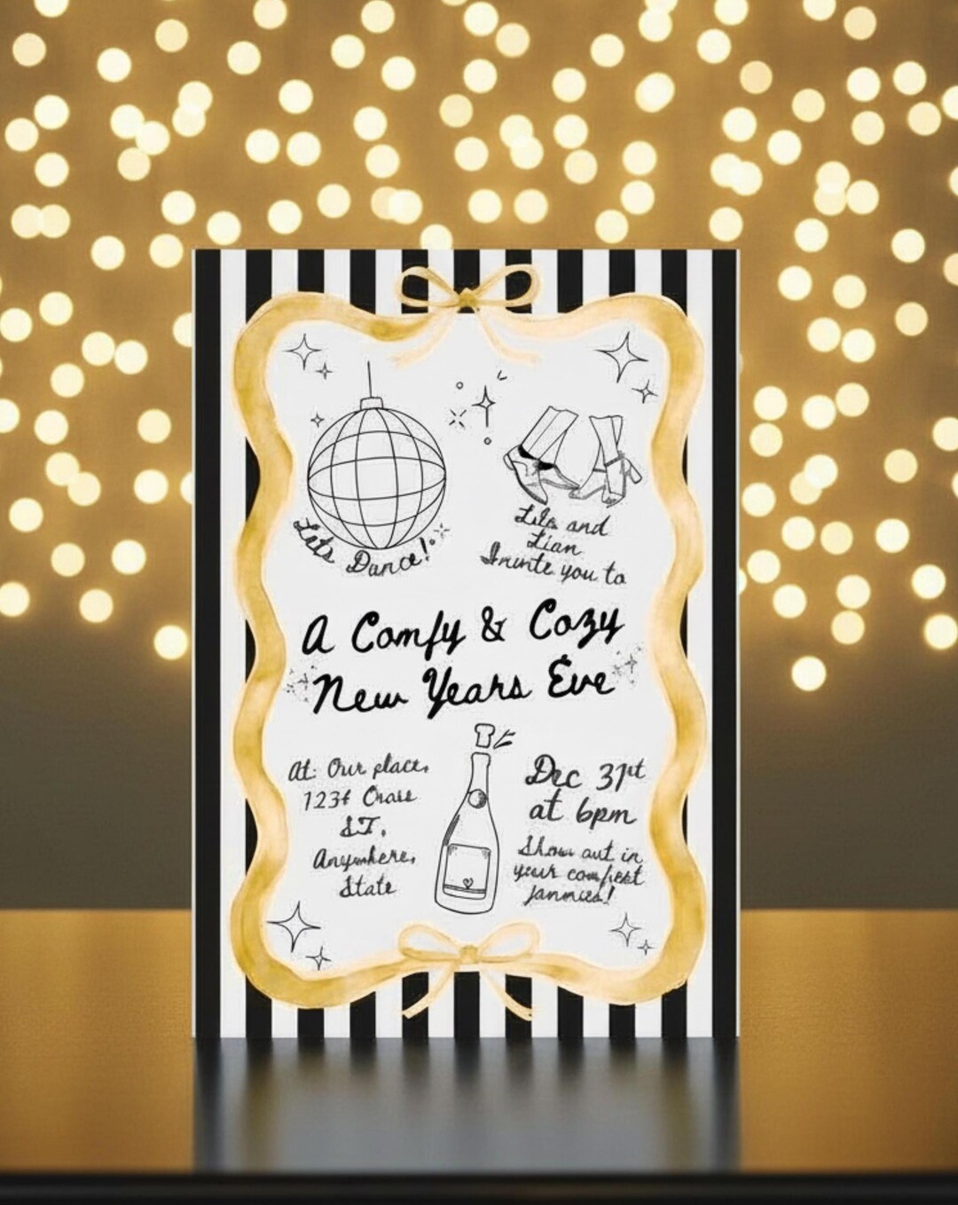A Comfy & Cozy New Years Eve- Invitation, New Years Eve Invitation ...