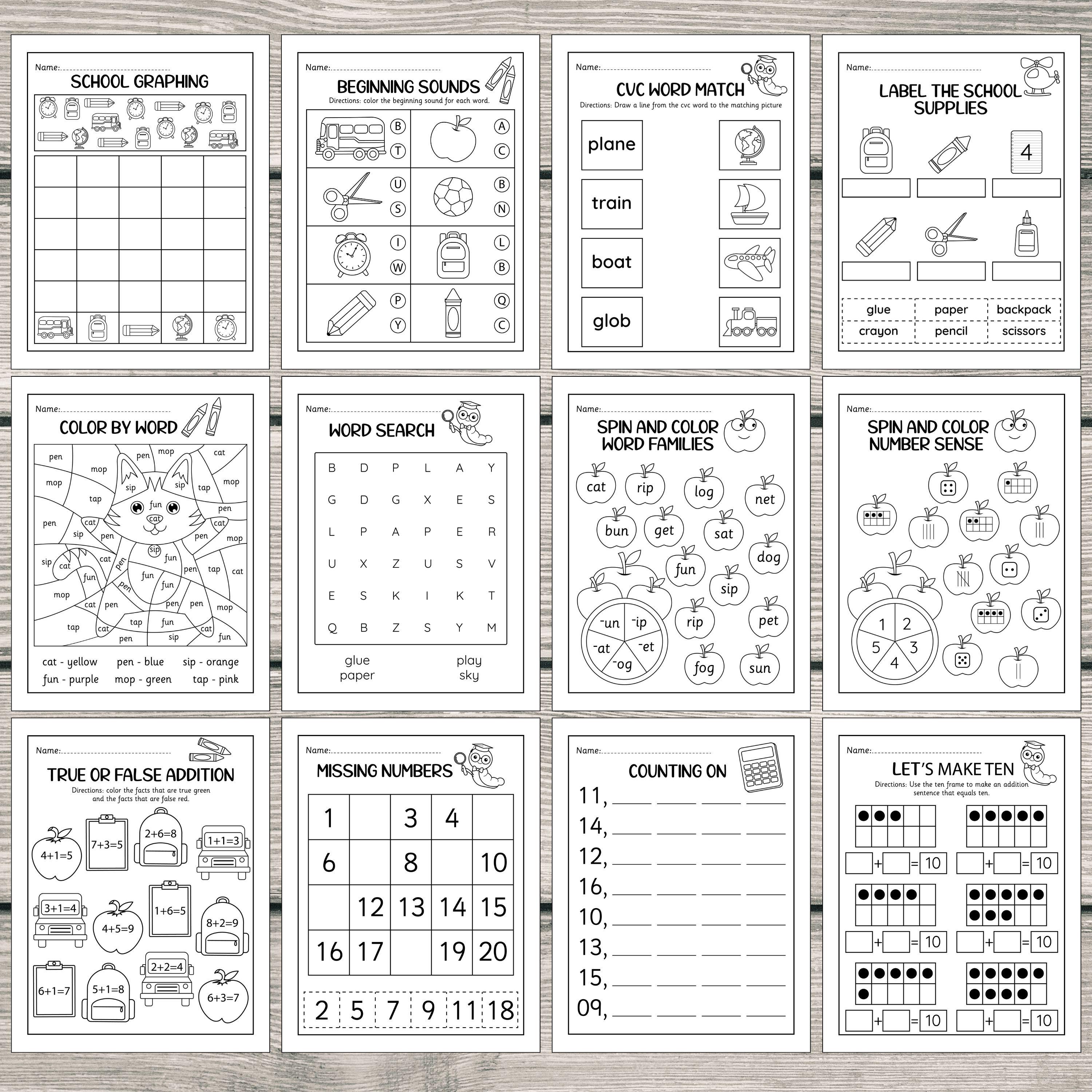 1st Grade Math & Literacy Worksheets Bundle (25 Pages) | Printable ...