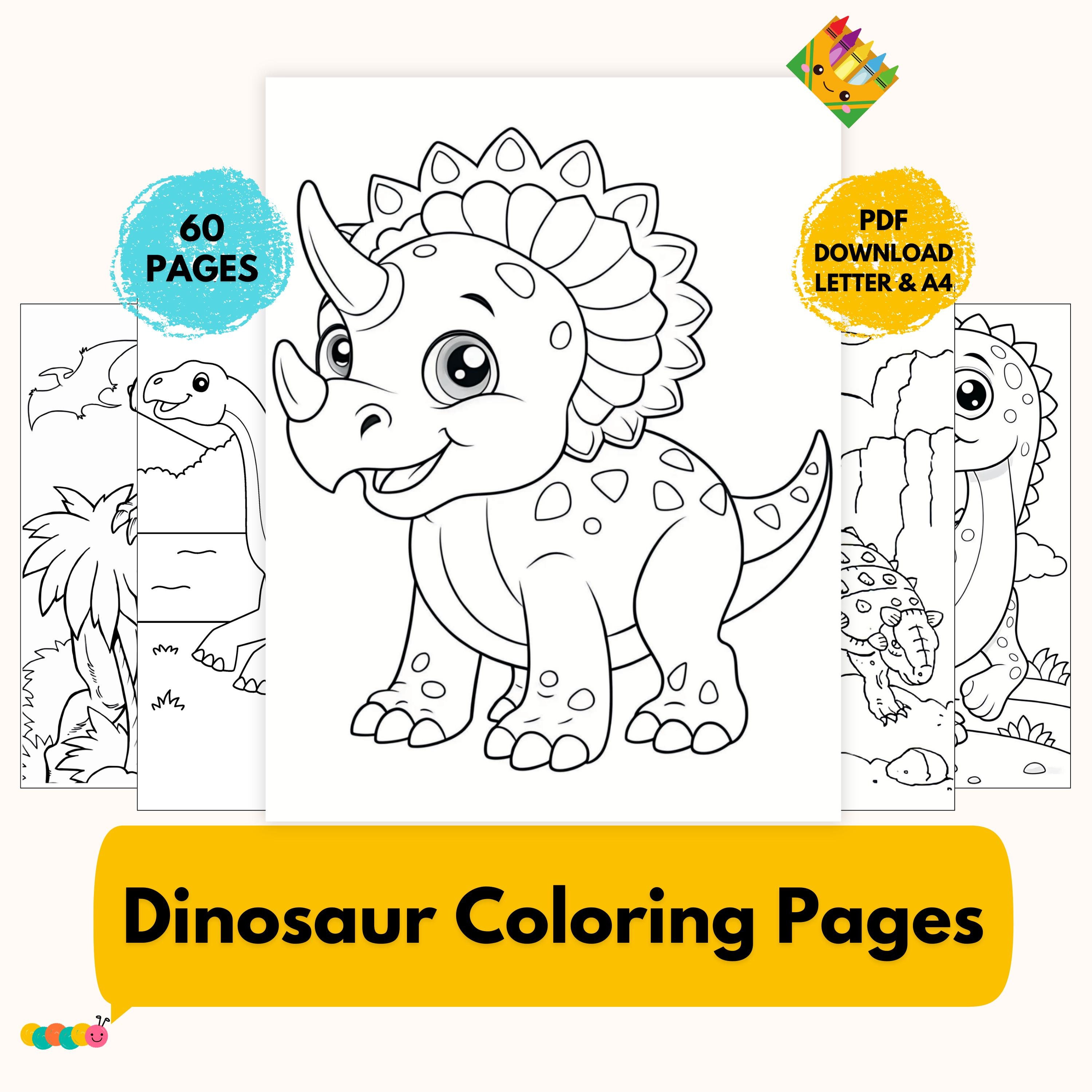 Dinosaur Coloring Pages Fun Printable Kids Color Book, 60 Pages PDF ...