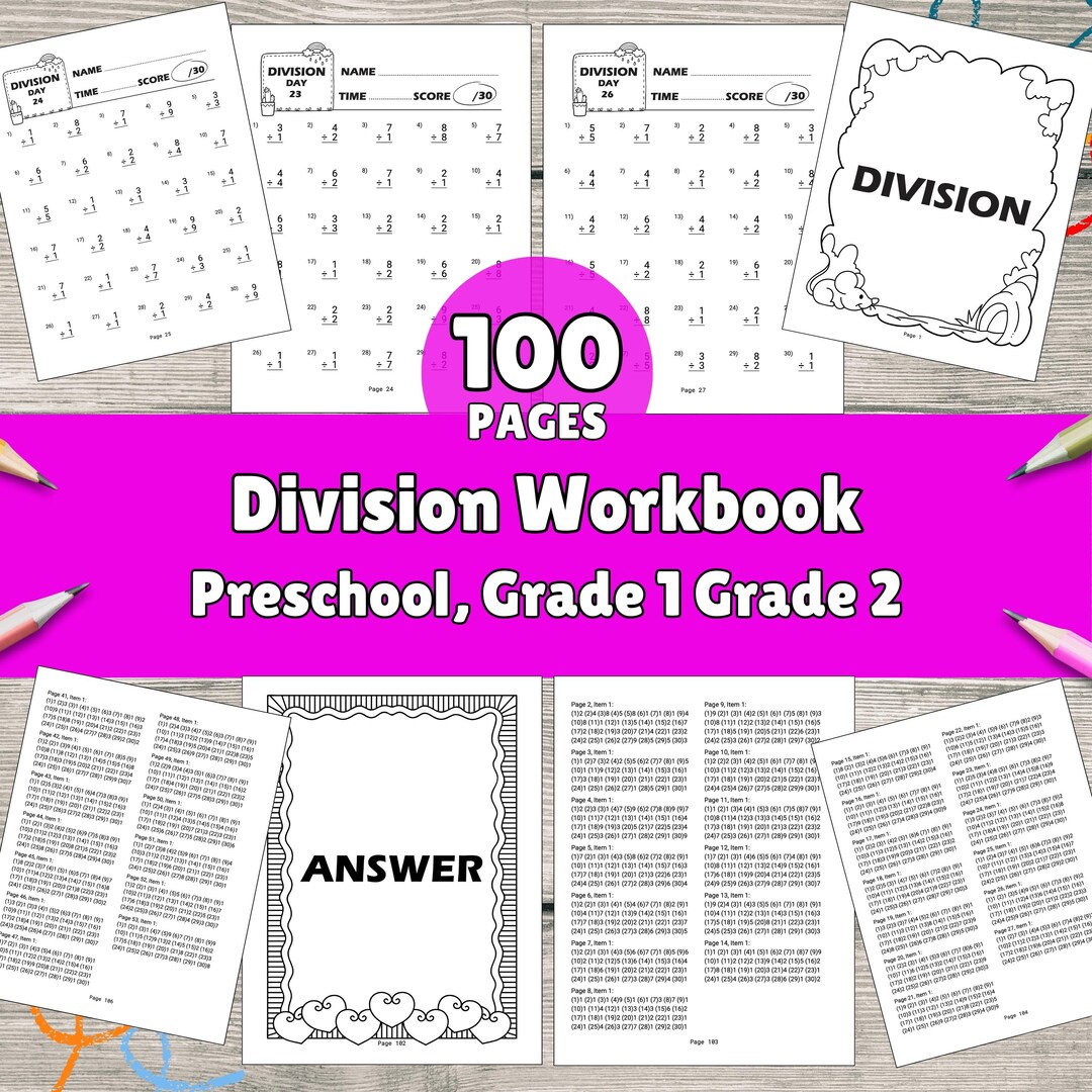 100 Printable Math Division Worksheets for Grade 1 & 2, Instant ...
