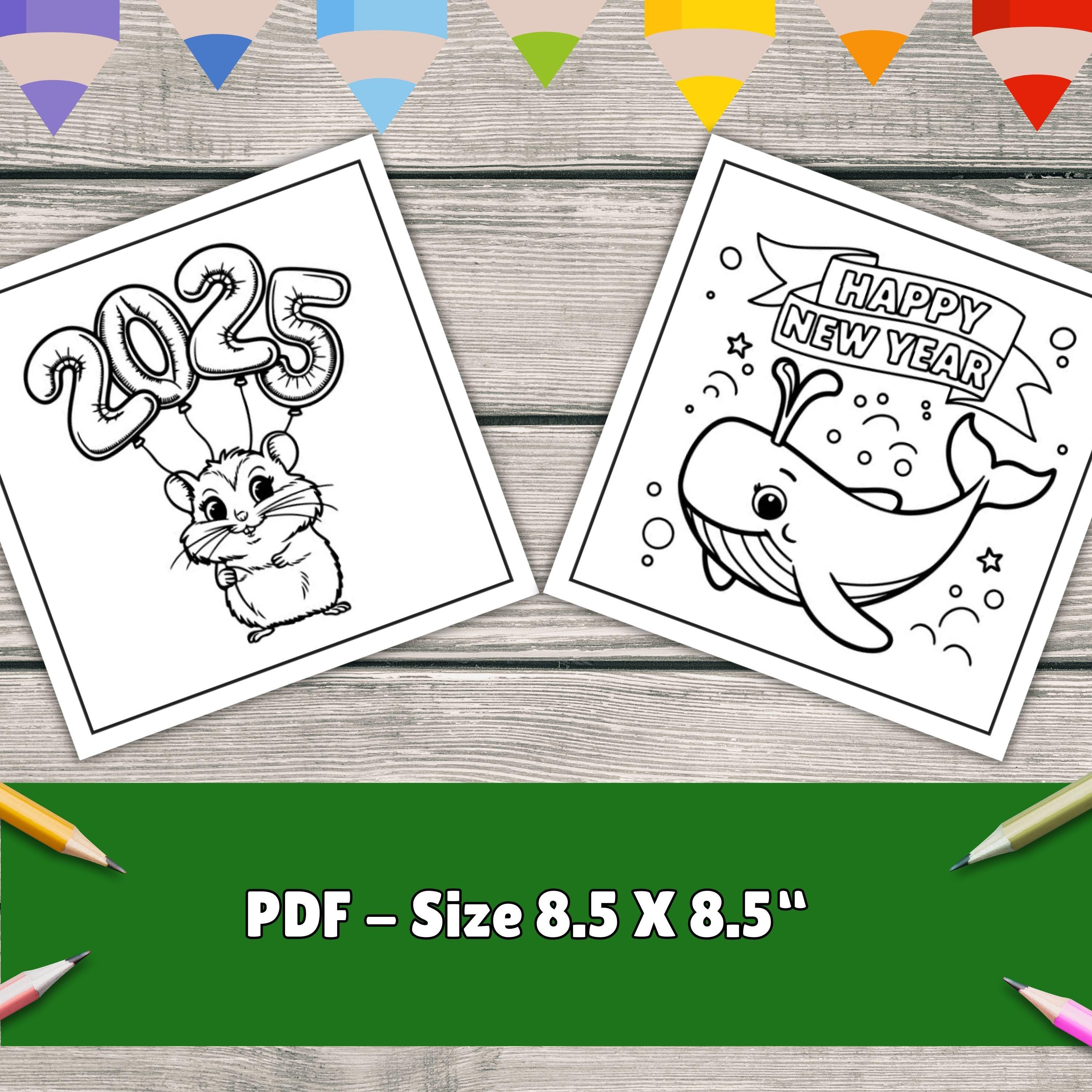 110 Printable New Year Coloring Pages, 2025 New Year Coloring Bundle ...