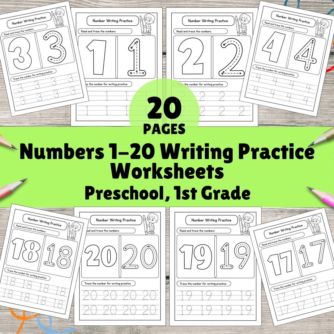 Numbers 1-20 Writing Practice Worksheets | Preschool and 1st Grade Math ...