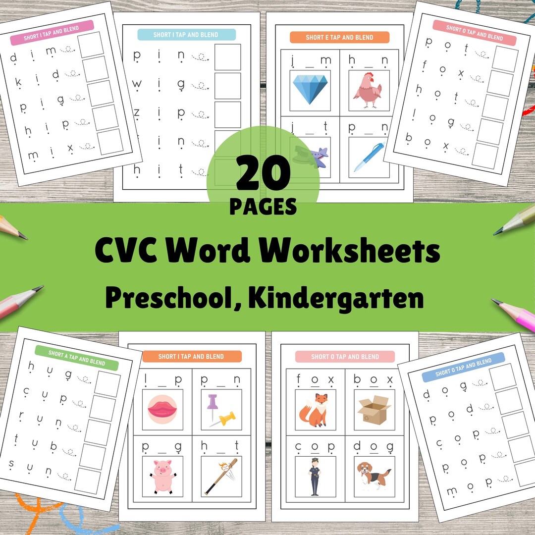 Kindergarten CVC Word Worksheets - 20 Pages | Short Vowel Sounds Bundle ...