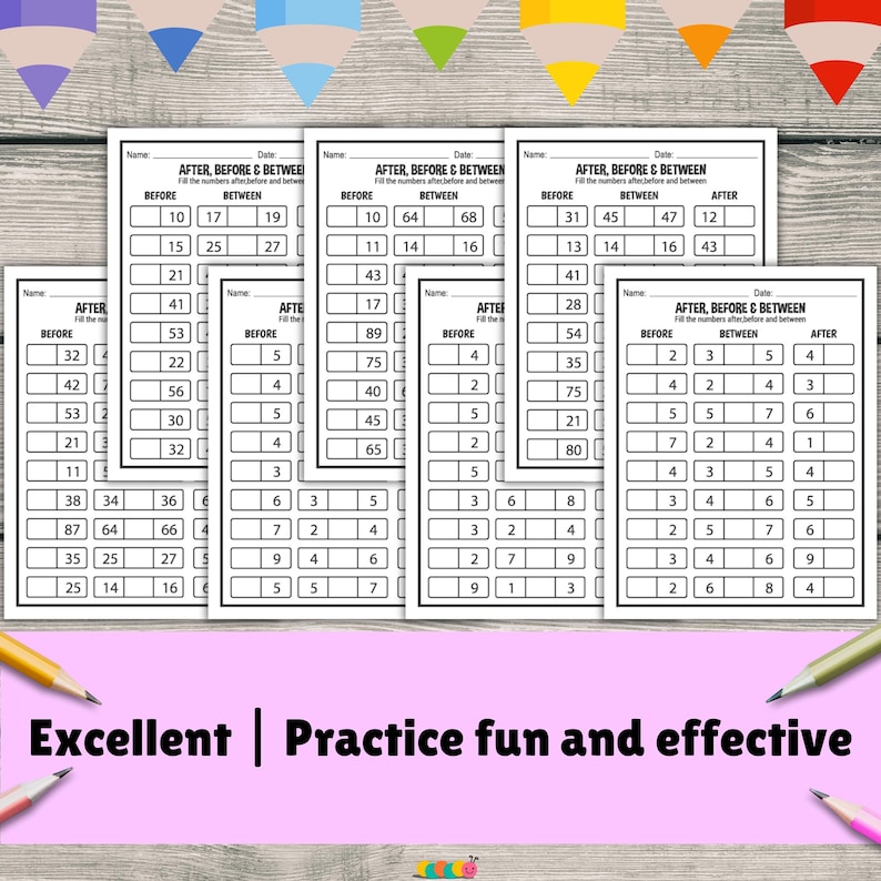 30 Printable Before Between After Numbers Math Worksheets | Preschool ...