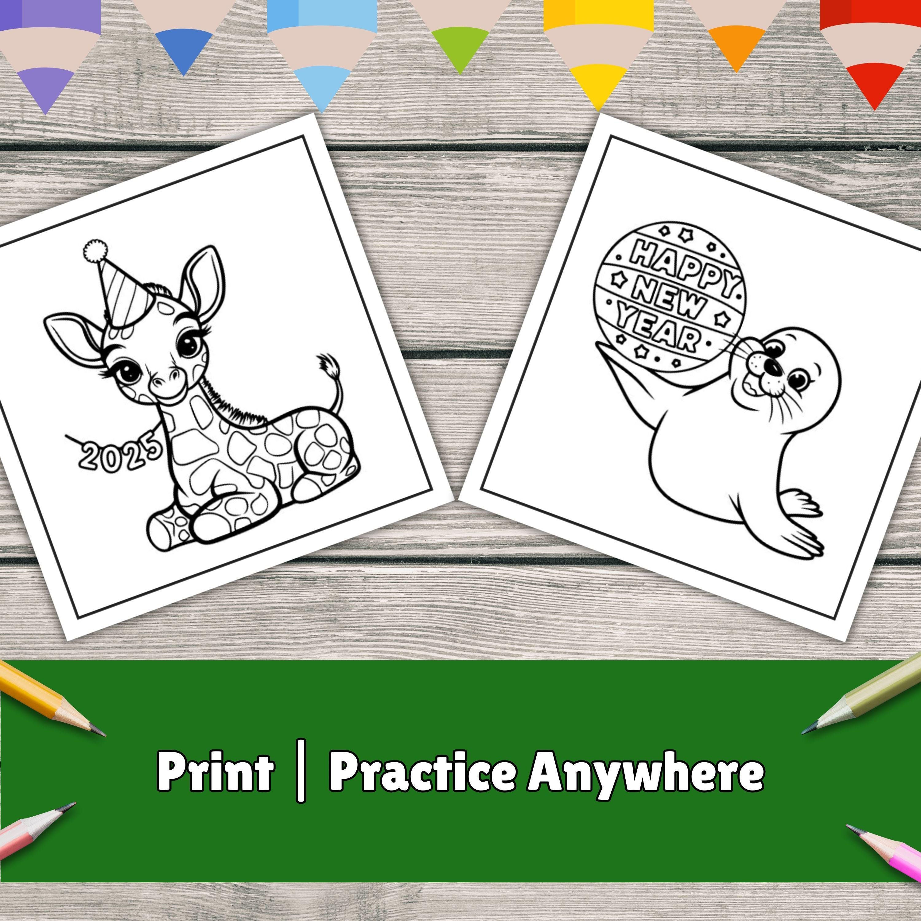 110 Printable New Year Coloring Pages, 2025 New Year Coloring Bundle, Kid's Activities, 2025 ...