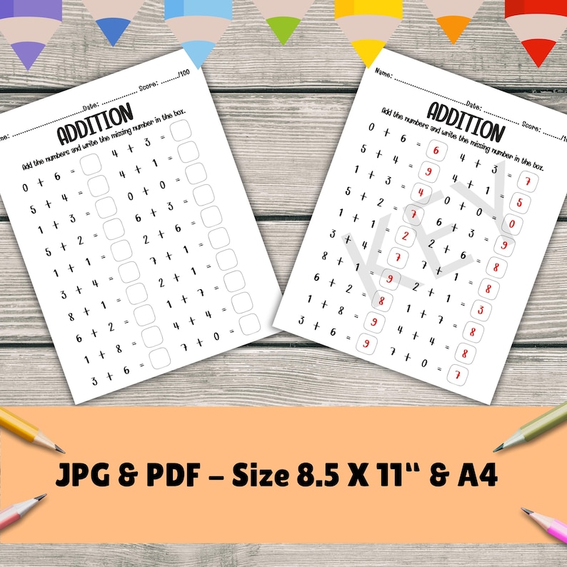 Addition 0-9 Math Worksheets Printable - Kindergarten 1st Grade Early ...