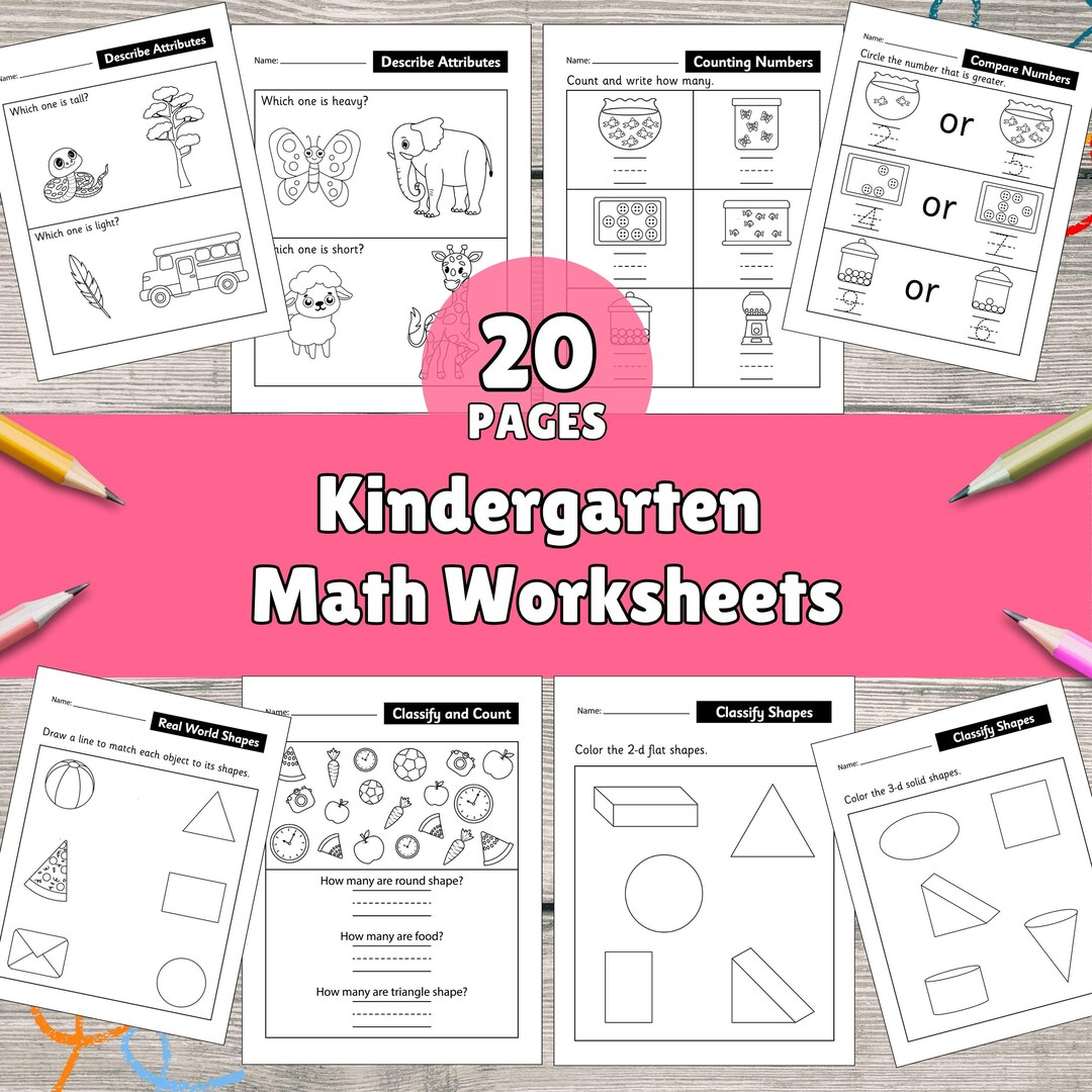 20 Kindergarten Math Worksheets Printable Digital Download | Pre K Math ...
