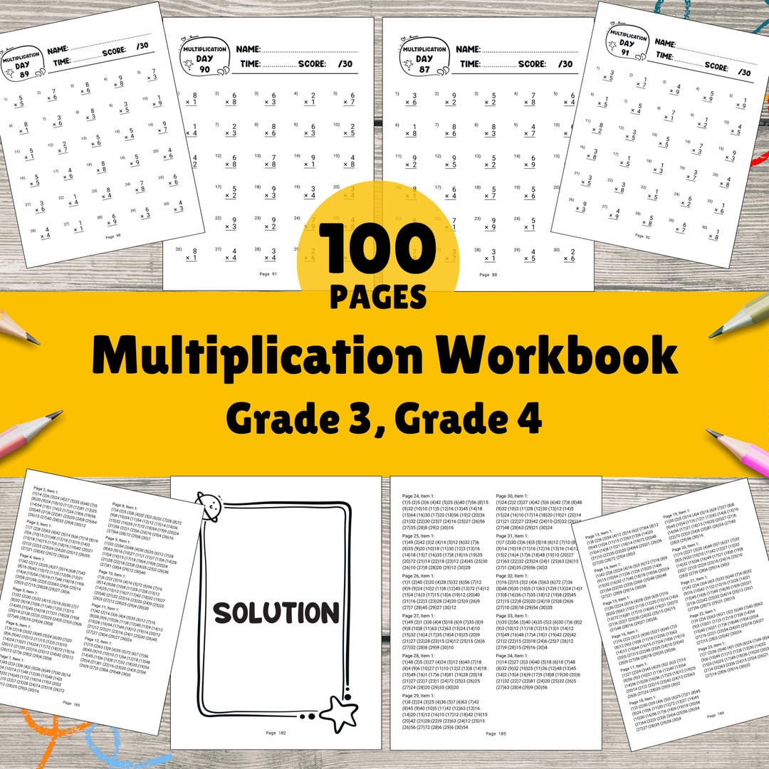 100 Multiplication Worksheets Fun, Grades 2-4 Math Practice, Printable ...