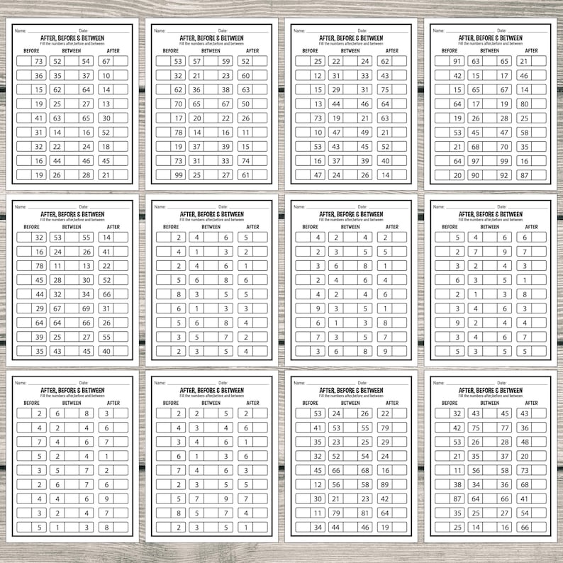 30 Printable Before Between After Numbers Math Worksheets | Preschool ...