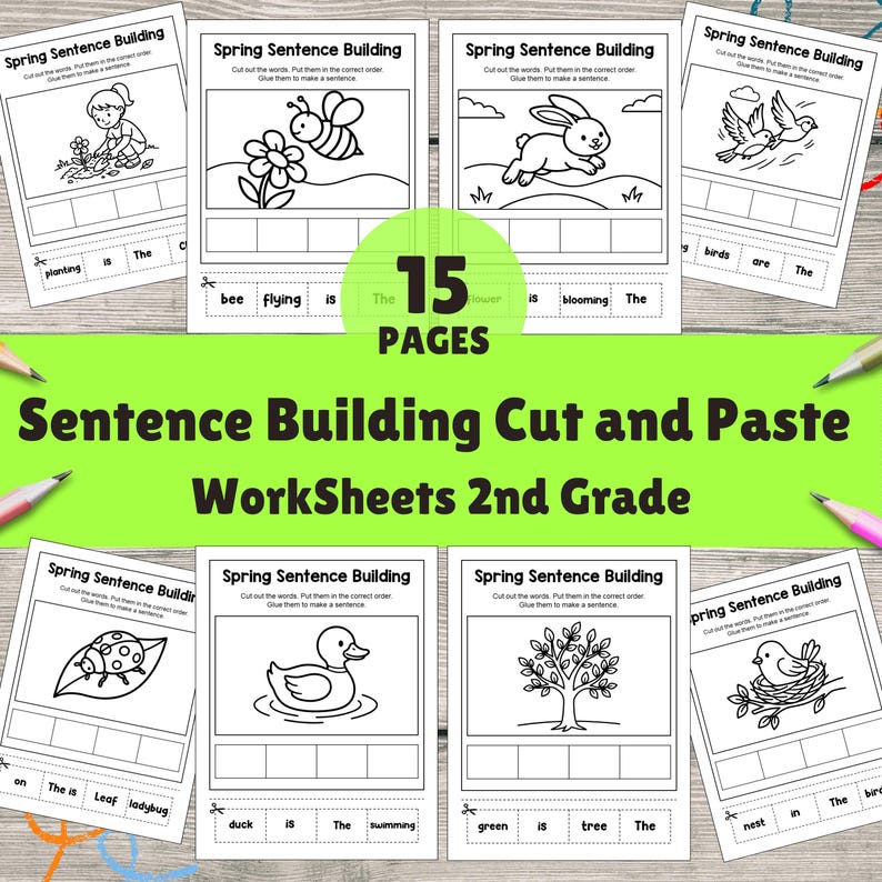 Spring Sentence Building Worksheets | 1st, 2nd Grade Literacy Center ...