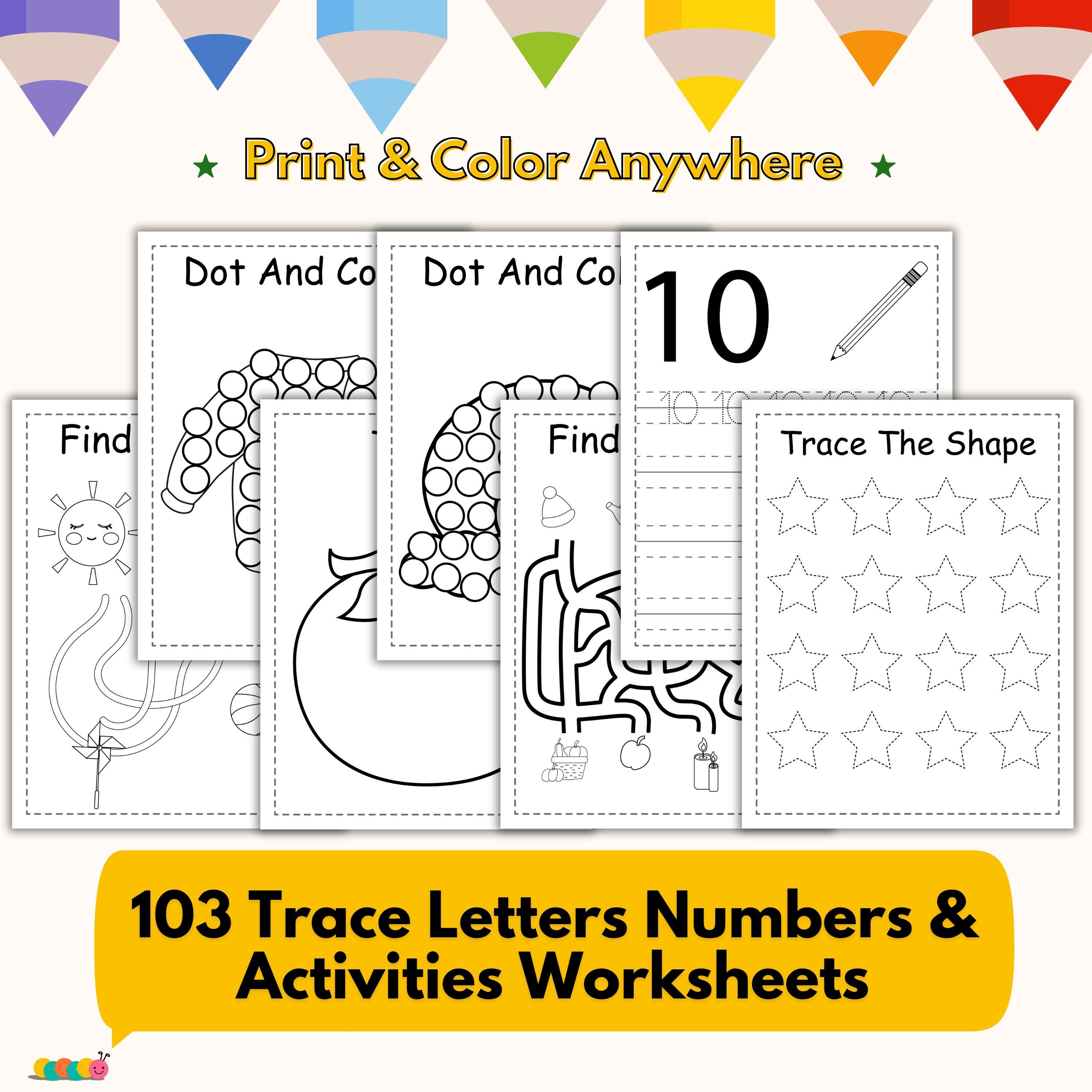 103 Pre-k Tracing Worksheets Toddler Learning Activity Pack, Printable ...