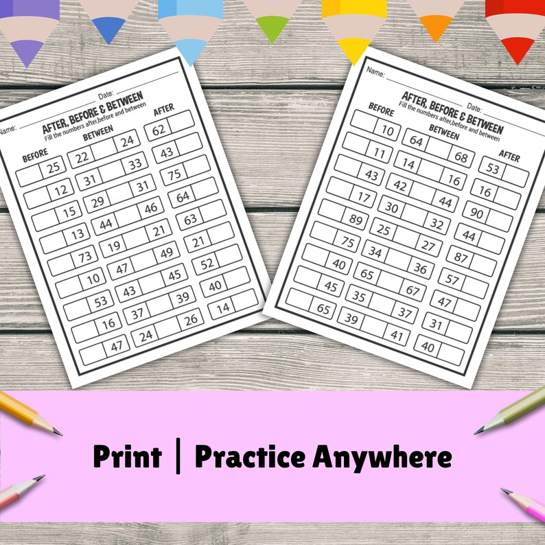 30 Printable Before Between After Numbers Math Worksheets | Preschool ...