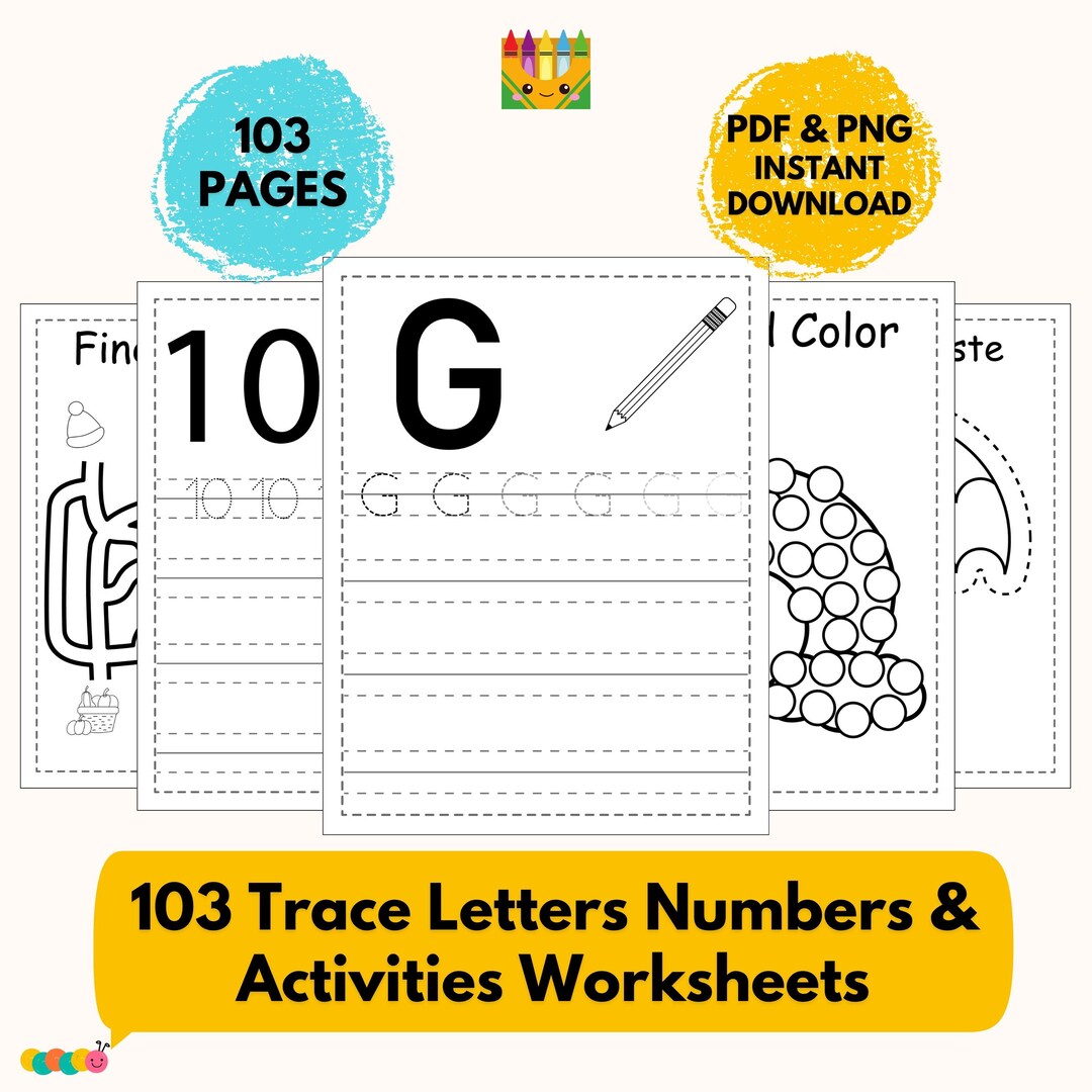 Tracing Numbers and Letters Worksheets - Pre-k Activity Book With 103 ...