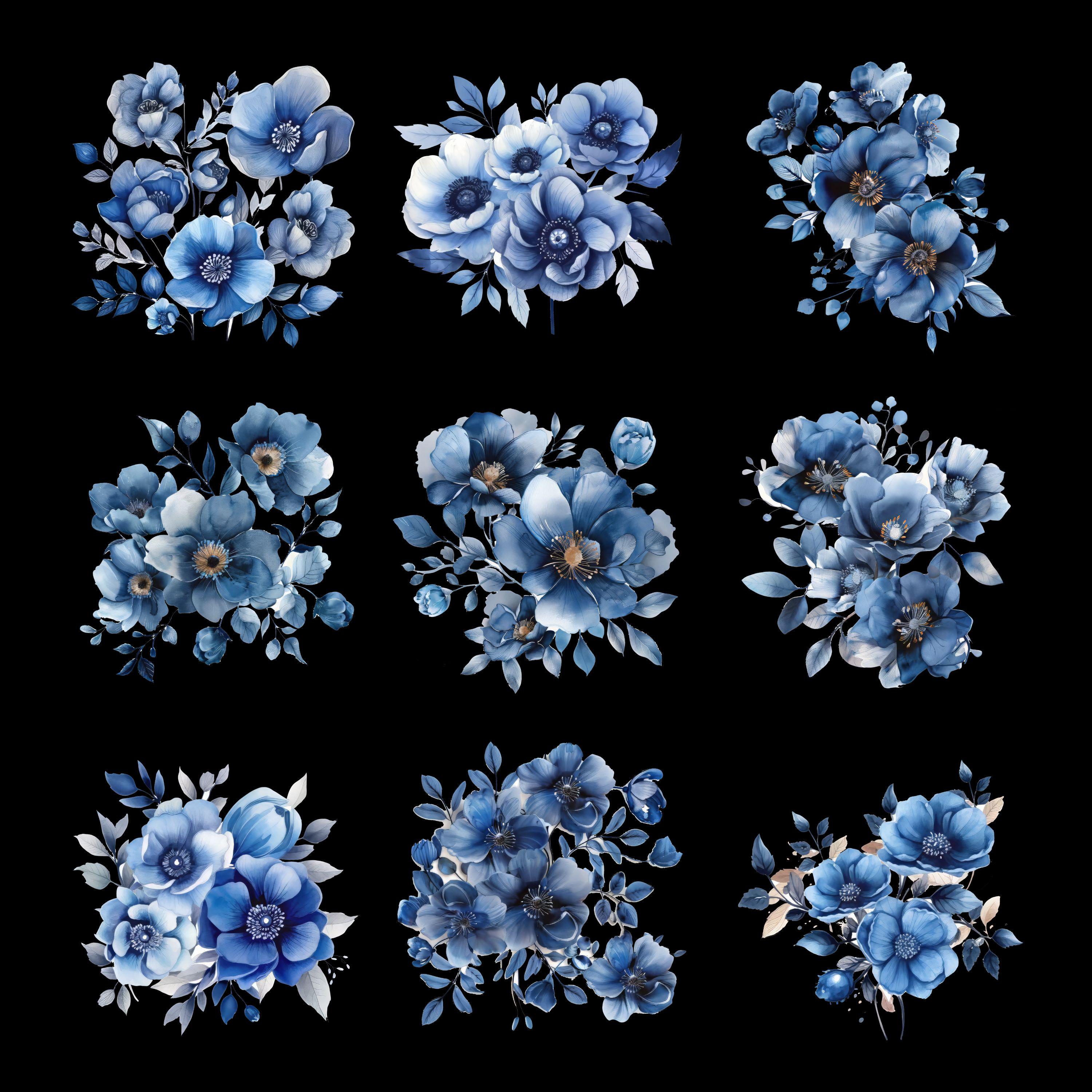 Blue Floral Watercolor Clipart Set, 25 PNG Digital Download Flower ...
