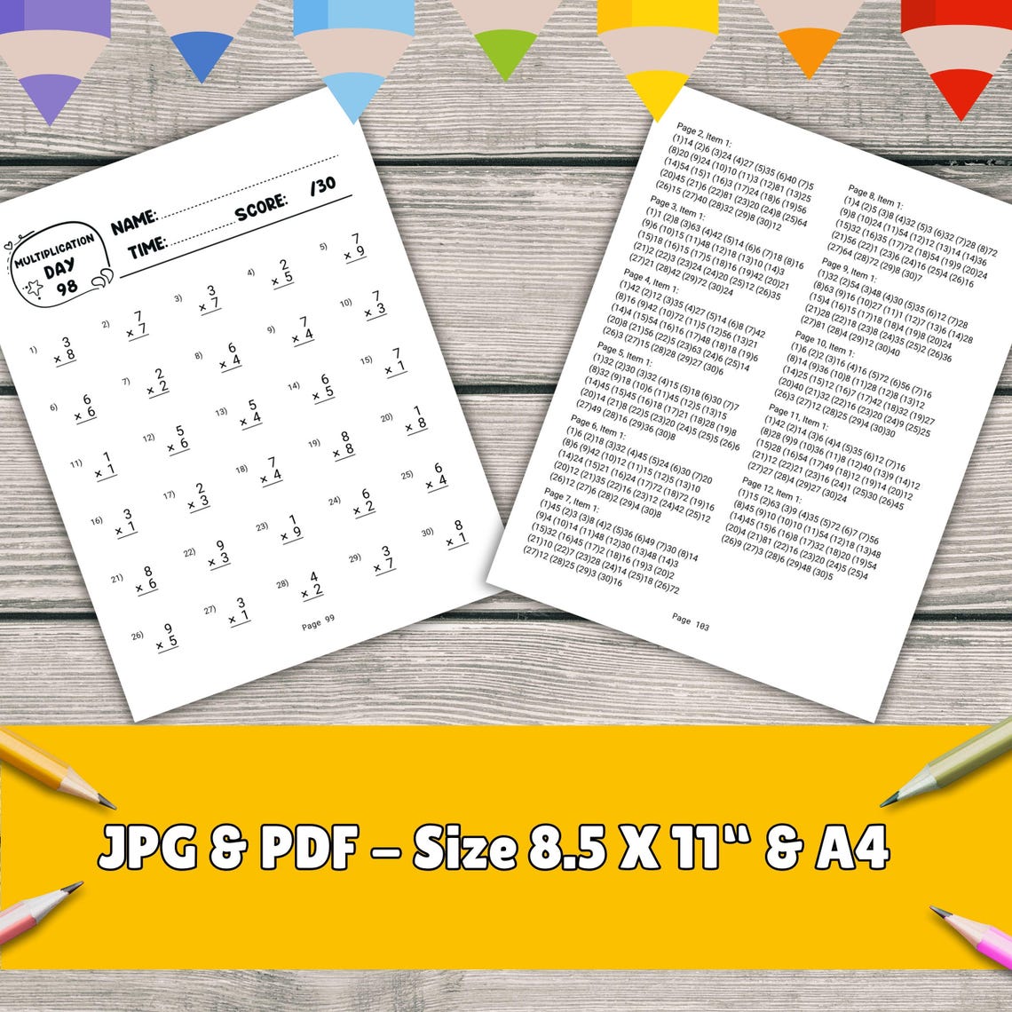 100 Multiplication Worksheets Fun, Grades 2-4 Math Practice, Printable ...