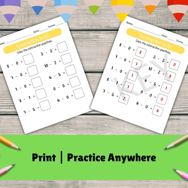 Subtraction Worksheets to 10 | Printable Math Practice for Preschool ...