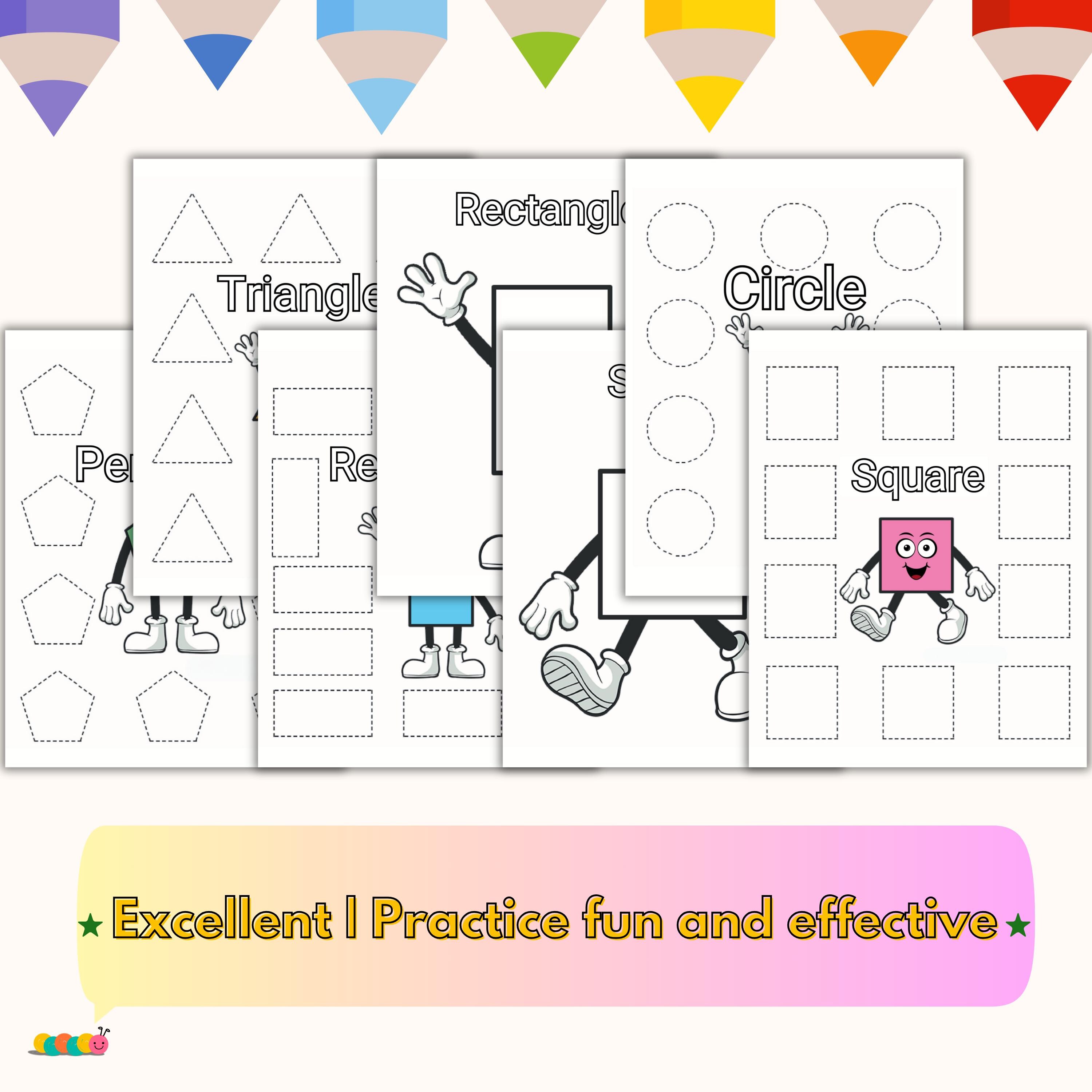 16 Printable Shapes Tracing Pages and Coloring Pages Worksheets for ...