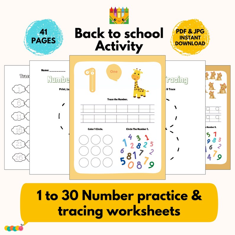 Number Worksheets, Preschool and Kindergarten Math Practice, 1 to 30 ...