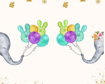 Elephants Boho Baby. Watercolor Animals Clipart. - Etsy