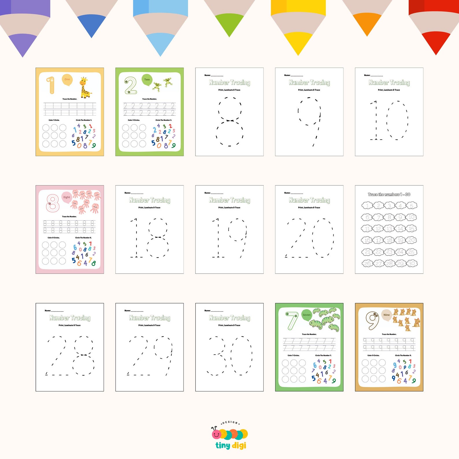 Number Worksheets, Preschool and Kindergarten Math Practice, 1 to 30 ...