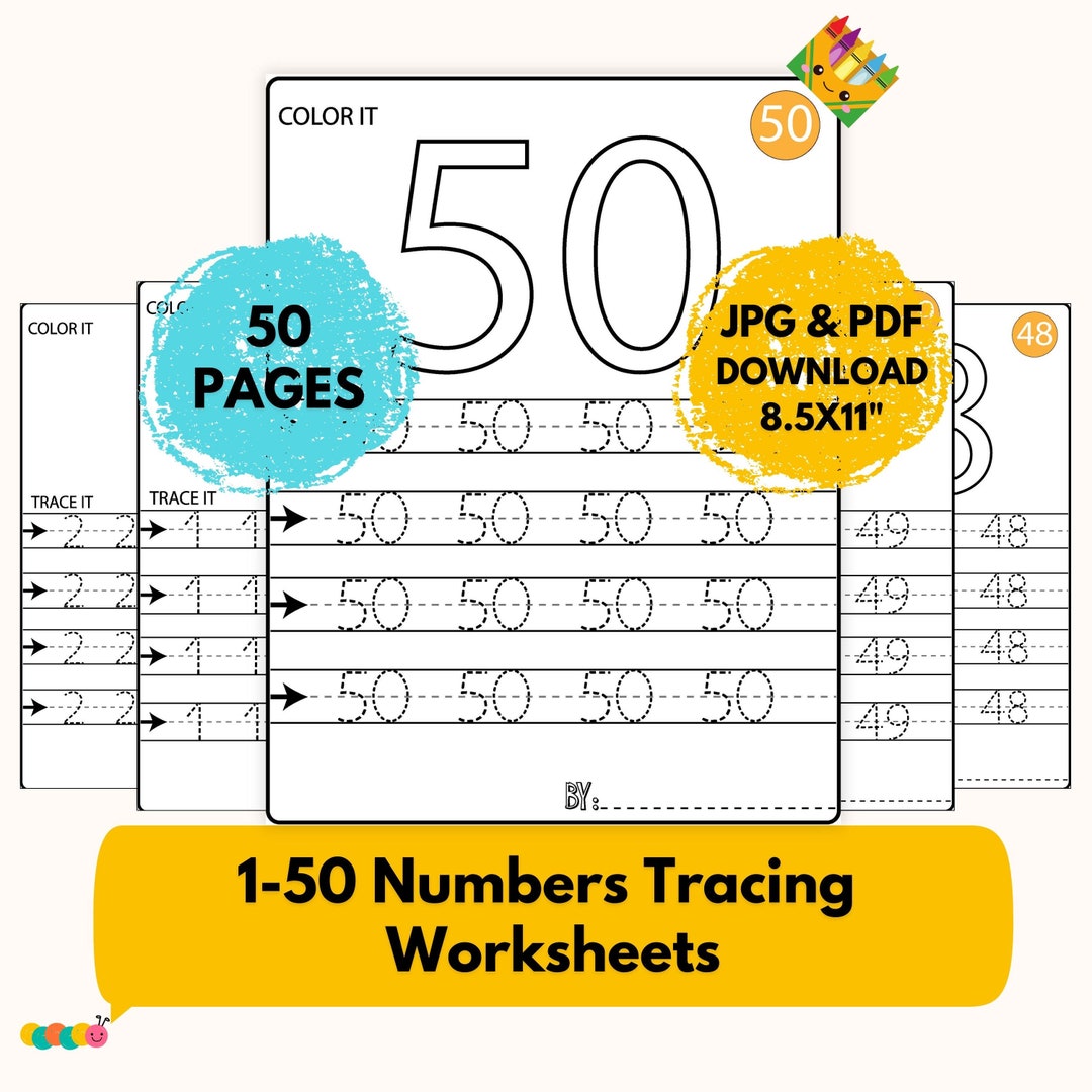 Numbers Tracing 1-50 Worksheet, Preschool Math, Kindergarten Number ...