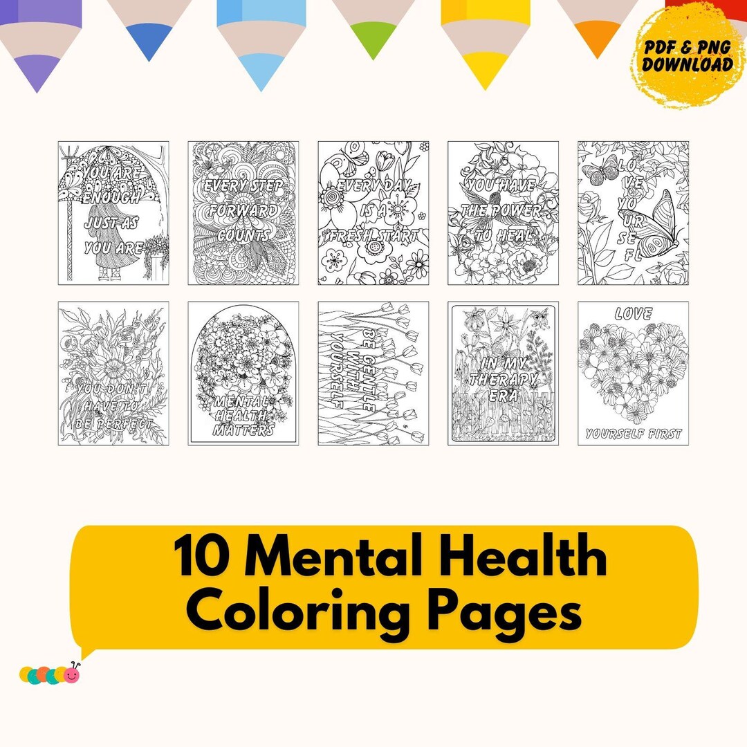 Mental Health, Self Care Gift, Coloring Pages, Mental Health Coloring ...