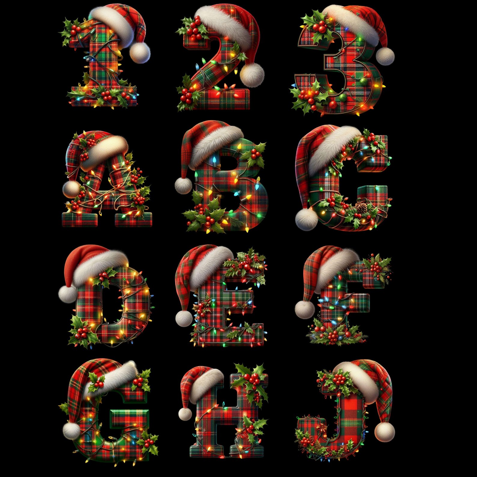 Christmas Letters, Christmas Numbers Bundle 36 PNG Clipart for DIY ...