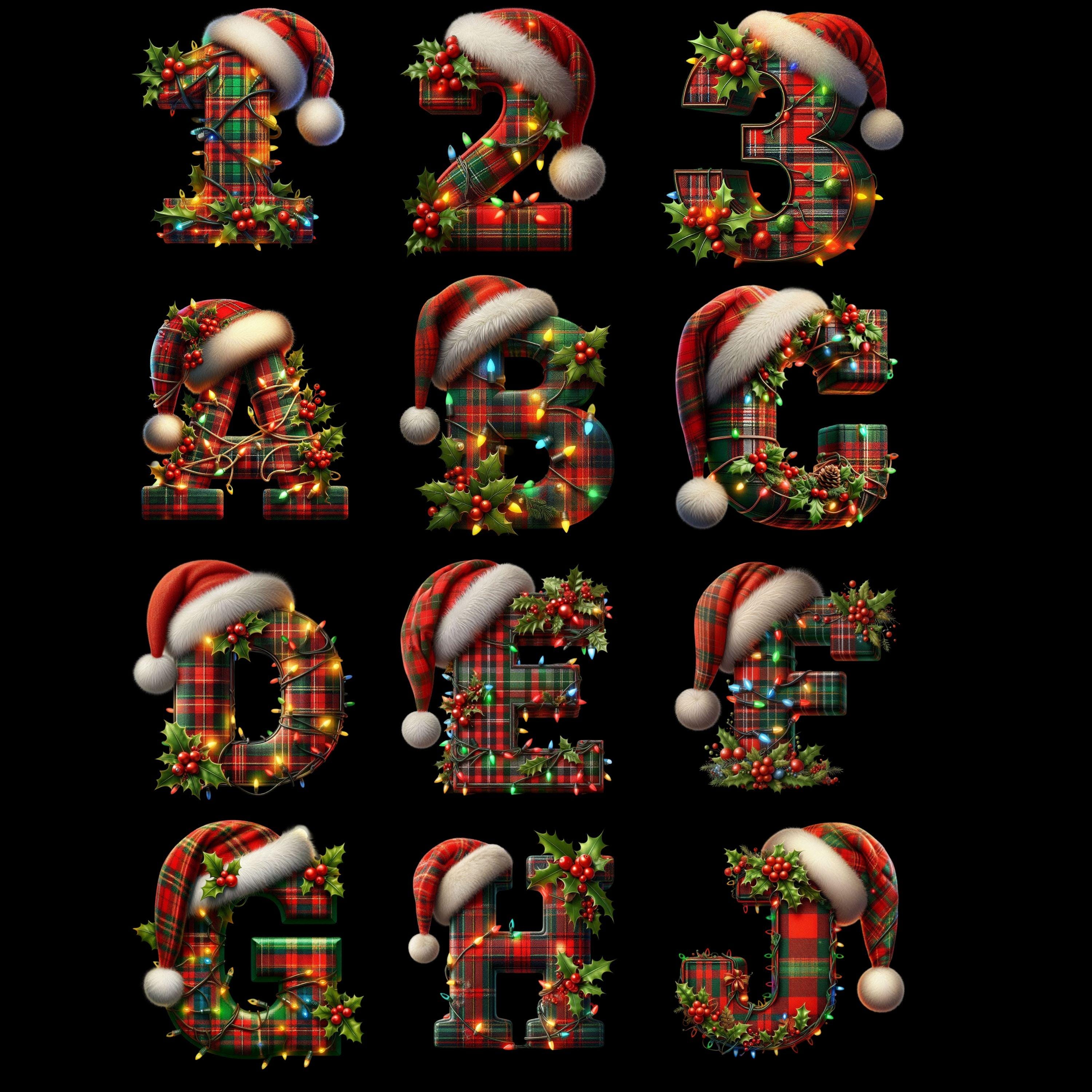 Christmas Letters, Christmas Numbers Bundle 36 PNG Clipart for DIY ...