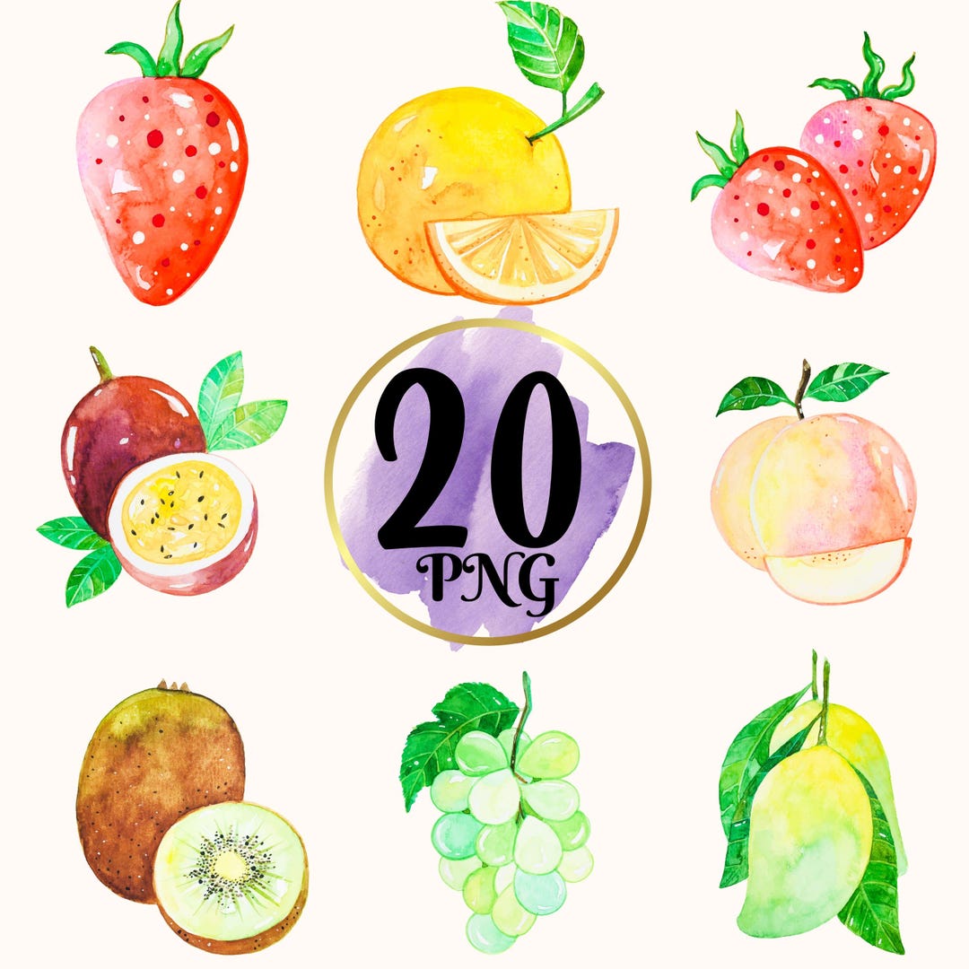 20 Watercolor Fruit Clipart PNG Bundle | Hand Painted Digital Fruits ...