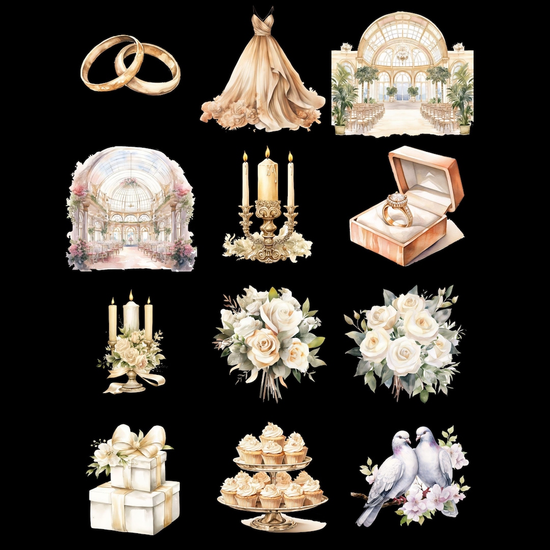 28 Pngs Watercolor Wedding Clipart, Wedding Graphics, Transparent ...