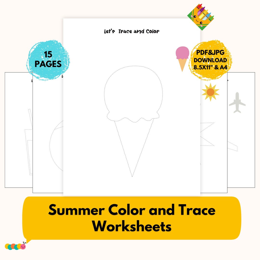 Summer Trace and Color Worksheets: Kids Activity Printable for ...