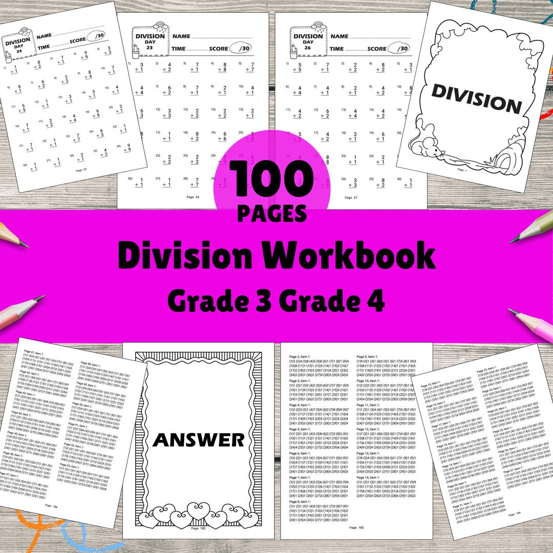 Elementary Division Practice Worksheets for Grades 2-4 | 100 Printable ...