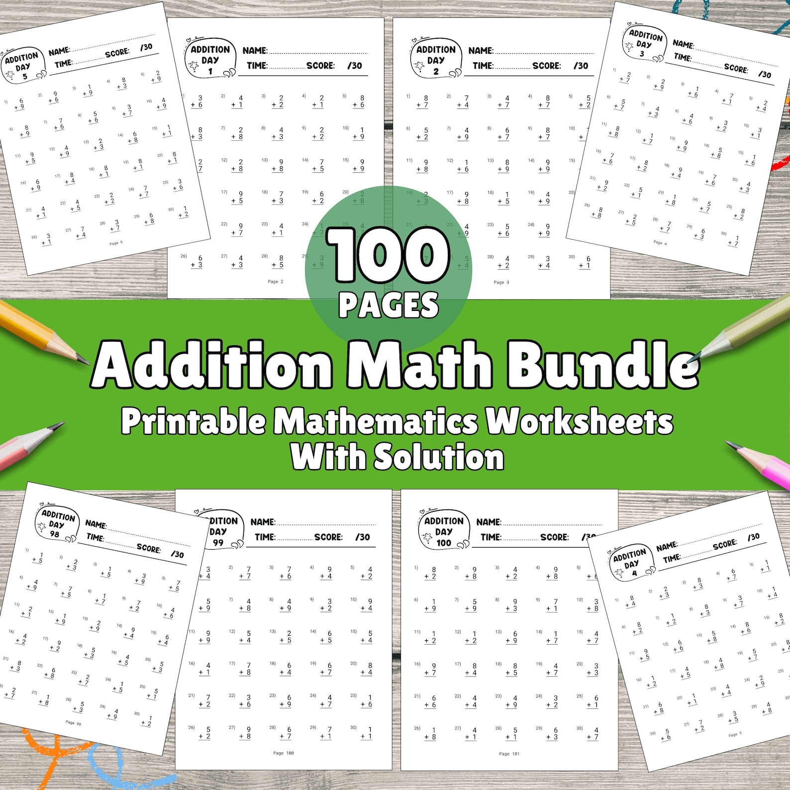100 Addition Worksheets Printable, Kids Math Practice, Homeschool ...