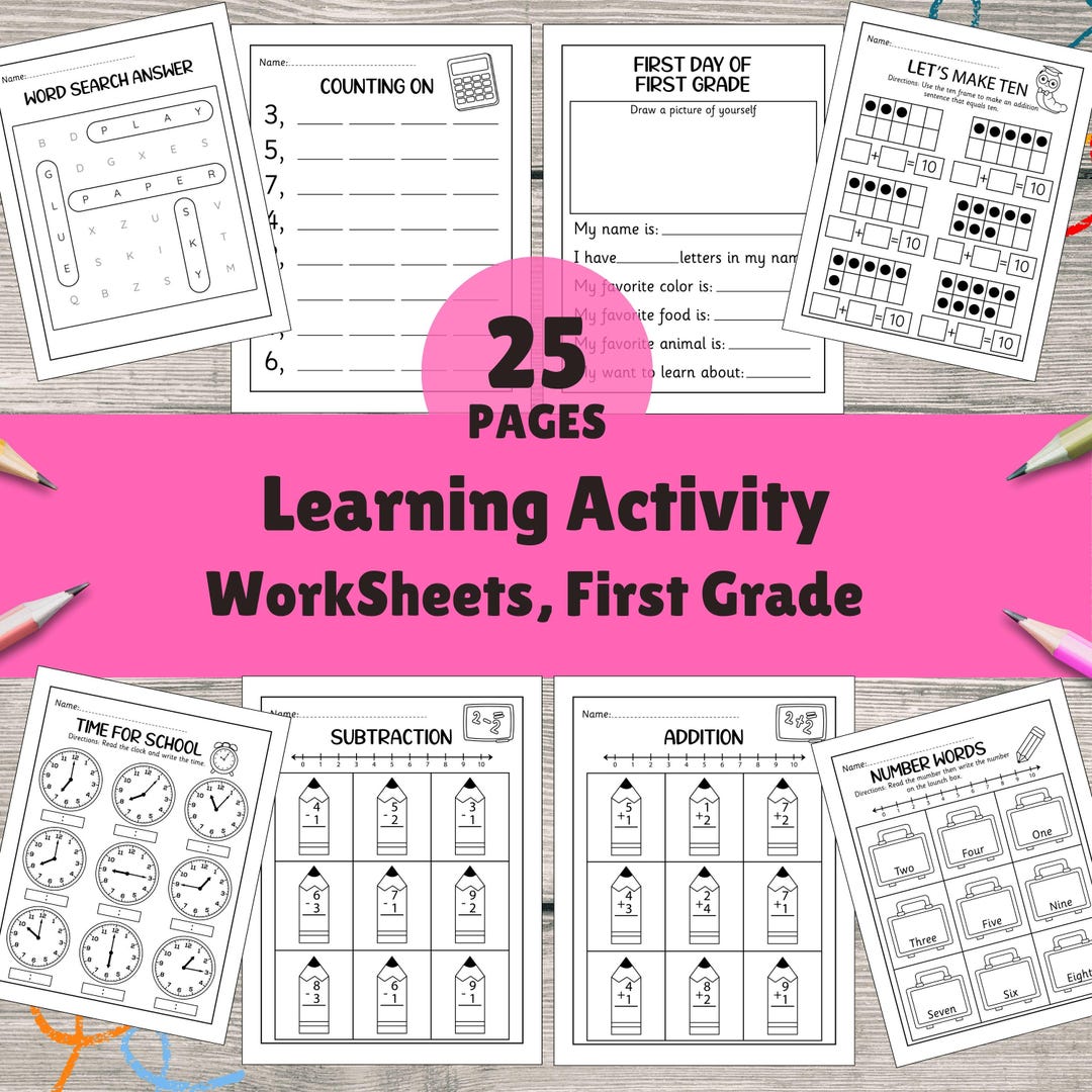 1st Grade Math & Literacy Worksheets Bundle (25 Pages) | Printable ...
