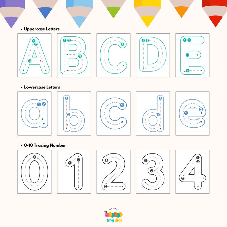 Practice and Trace Uppercase, Lowercase Letters, and Numbers 0-10 ...