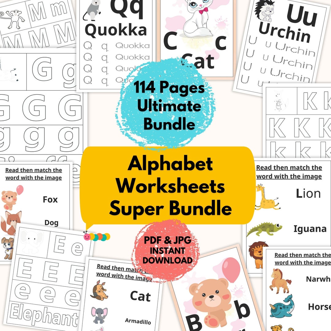 Cute Animal Alphabet Worksheets Bundle (ABC) | Preschool Learning ...
