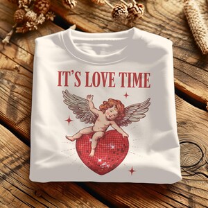 It's Love Time, Love Time Png, Valentine's Day Disco Heart, Retro ...